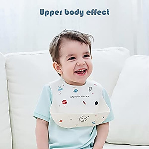 Little Dimsum Silicone Baby Bibs Soft Comfortable Baby Food Bibs Waterproof Feeding Bibs Toddlers Adjustable Silicone Bibs Baby with Food Catcher Easy Wipes Clean,Glatic&spaceship