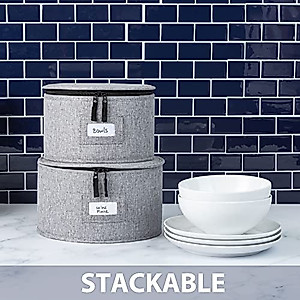 China Storage Case for Bowls or Dessert Plates - 8.5" W x 6" H - Includes 12 Felt Dividers - Hard Shell and Stackable with Fully Padded Interior