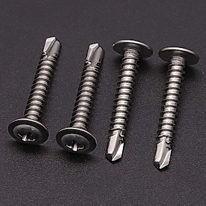 #10 x 2 (50 Pack) Stainless Steel Wafer Head Self Drilling Screws, 410 Stainless Steel Phillips Modified Truss Head Sheet Metal Screws, No Pre-drilled Needs, Quick Metal Self Tapping Screws