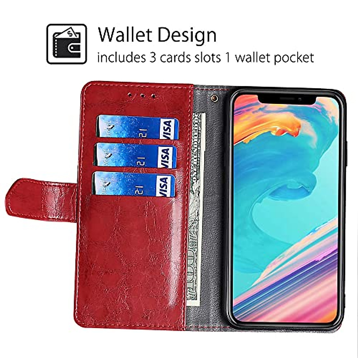 Fansipro Wallet Folio Case for Oppo Reno 2 F, Premium PU Leather Slim Fit Cover for Reno 2 F, 3 Card Slots, Good Design, Red
