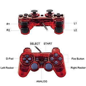 Funcilit Roll over image to zoom in Wired Controller for PS2, Double Shock Vibration Twin Shock Wired Gamepad for Sony Playstation 2,Red,2025