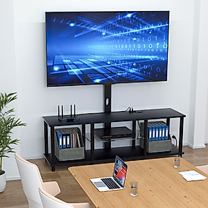 TV Stand with Mount and Led Light，Black TV Stand with Power Outlets for 32/40/43/50/55/60/65/70 Inch TV,Entertainment Center with Storage Shelf for Bedroom/Living Room/Office