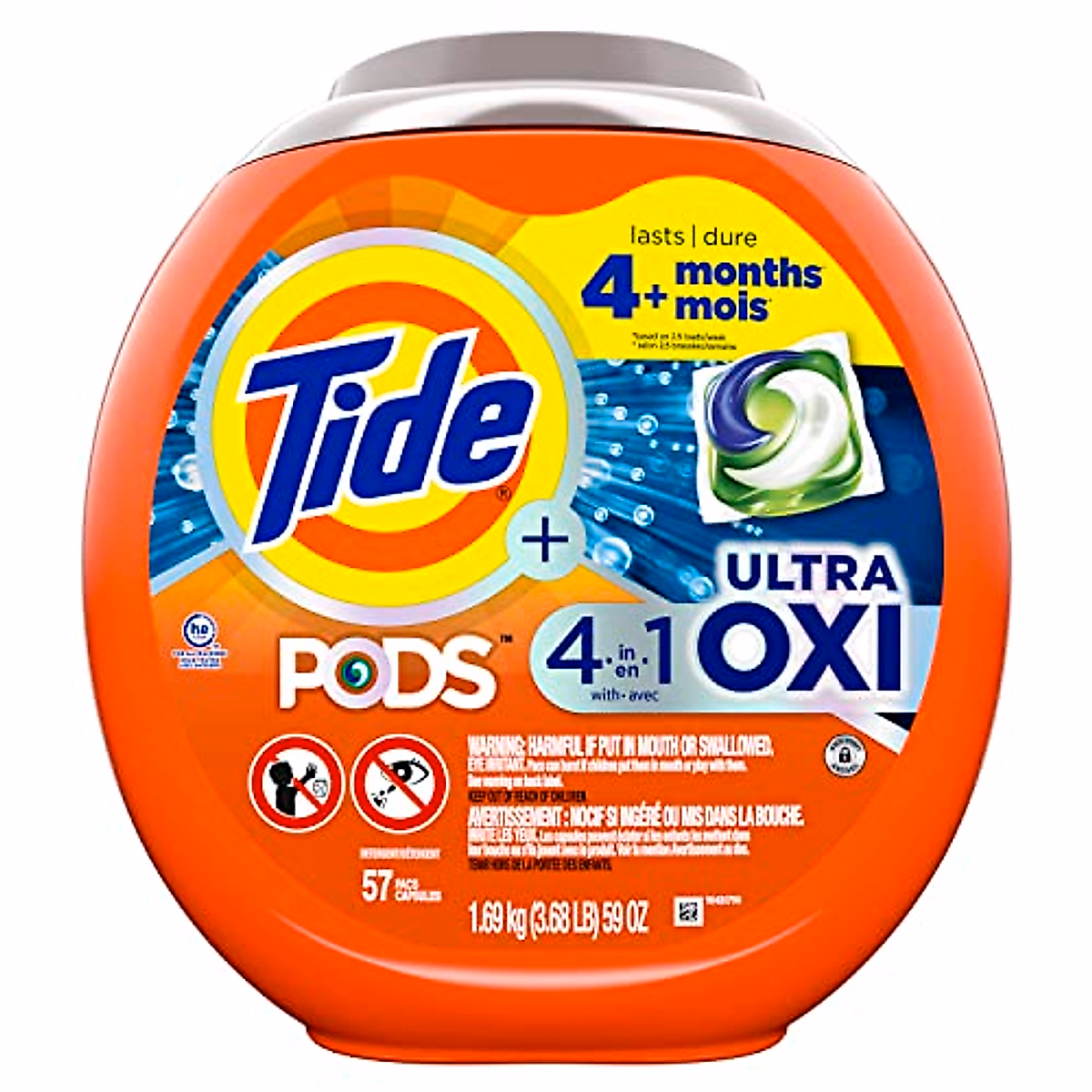 Tide PODS Liquid Laundry Detergent Soap Pacs 4-n-1 Ultra Oxi HE Compatible 57 Count Built in Pre-treater for Stains