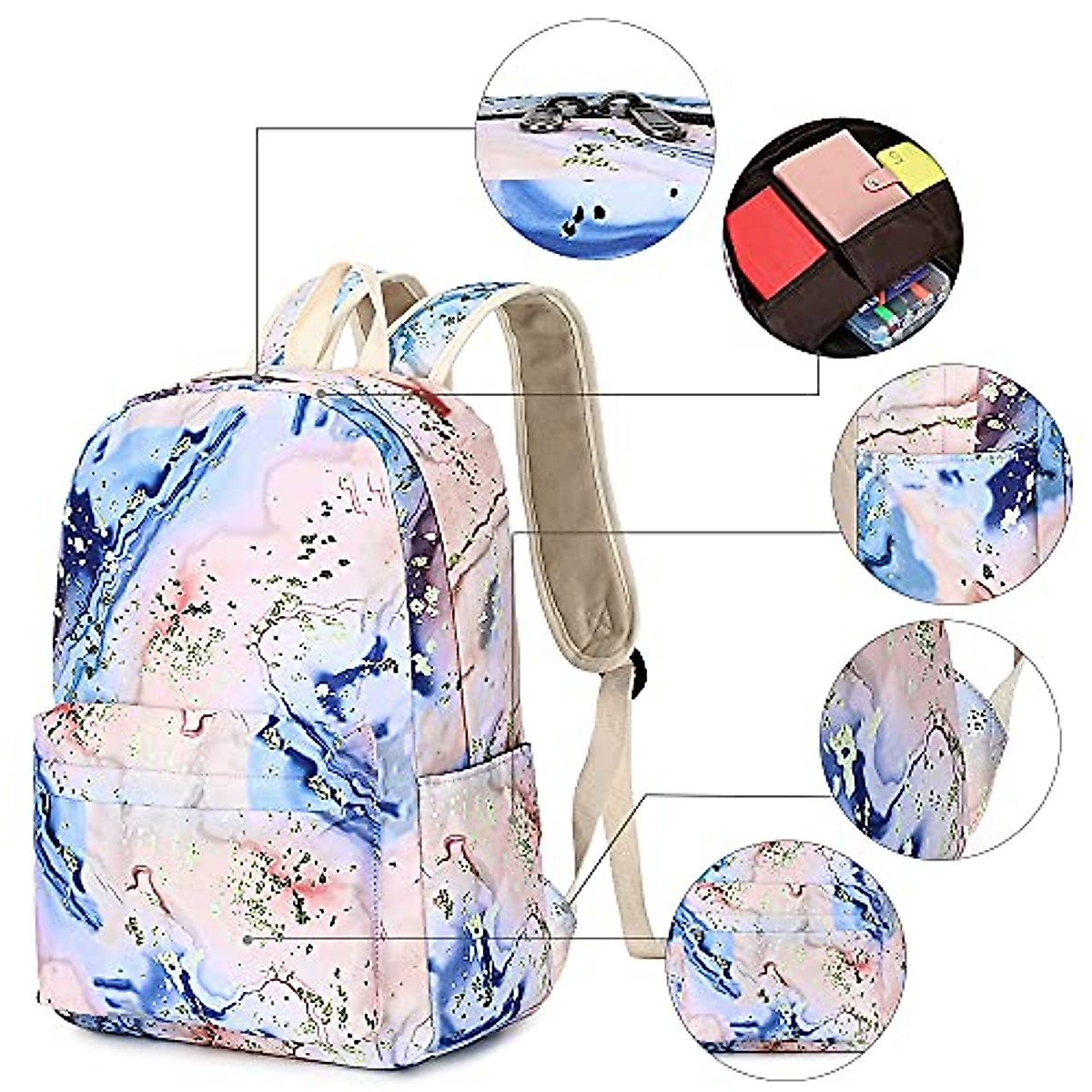 Backpack for Teen Girls School Laptop Backpacks Middle School College Marble Bookbags (Marble Orange)