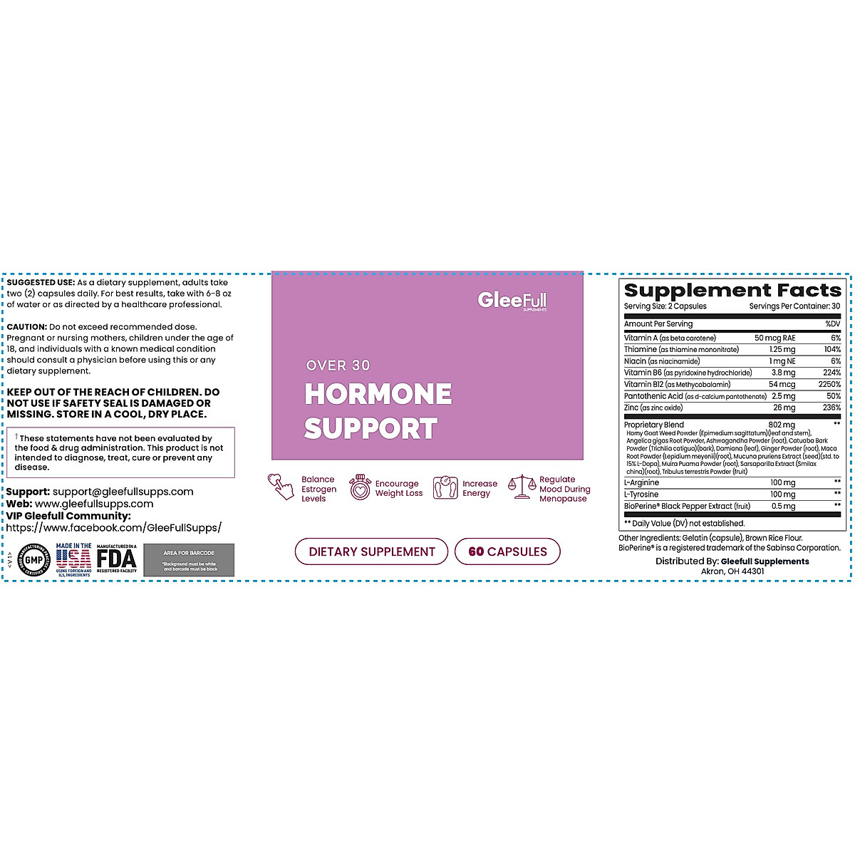 GleeFull Over 30 Hormone Support - Menopause Supplements for Women - Hormone Balance for Women - Hot Flash Relief - Menopause Support