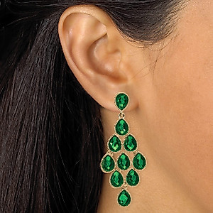 PalmBeach Goldtone Pear Cut Simulated Birthstone Chandelier Earrings (57x25mm) Month 5