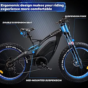 ECOTRIC Electric Bike for Adults Powerful 1000W Motor Fat Tire 18AH/48V Large Removable Battery 26" x 4.8" Electric Bicycle Beach Snow E Bike with Suspension Fork