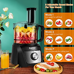 COSTWAY Food Processor & Blender, 500W Professional Food Chopper with 3 Blades, 3-Speed Adjustment, Dual Safety Lock Design, Large Capacity Bowls, for Crushing, Slicing, Shredding, Juicing