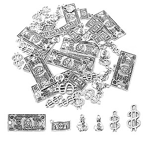 Honbay 60PCS Alloy Dollar Sign Charms Pendant Money Bag 100 Dollars Bill Pendants for Earrings Bracelet Necklace Jewelry Making (6 Style)