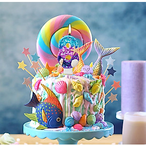 Number 3 Candle, Blue Purple Gradient Sequin Birthday Candle 3 for Cake Great for a Mermaid or Under The Sea Party.