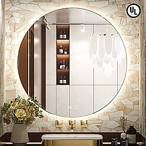 Keonjinn Round LED Mirror 32 Inch UL Listed Backlit Mirror Bathroom Vanity Mirror with Lights Anti-Fog Circle Lighted Mirror Large Round Bathroom Mirror Wall Mounted Dimmable Illuminated Mirror CRI90+