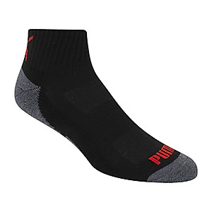 PUMA mens 6 Pack Quarter Crew fashion liner socks, Dark Grey/Black Red Combo, 10 13 US