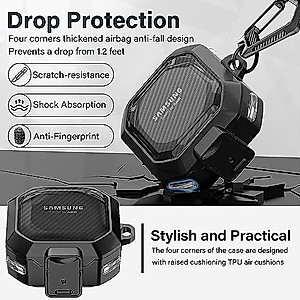 (with Secure Lock) Clear Carbon Fiber Case Cover for Samsung Galaxy Buds 2 Pro(2022) /Galaxy Buds Pro(2021) /Galaxy Buds 2 (2021) /Galaxy Buds Live (2020) with Keychain - Clear Black