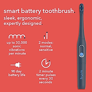 hum by Colgate Smart Rhythm Sonic Toothbrush Kit, Battery-Powered, Slate Grey