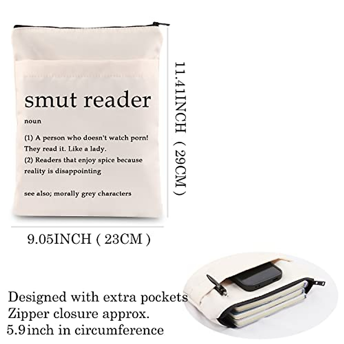 MAOFAED Smut Book Sleeve Spicy Book Reader Gift Bookish Book Cover Bibliophile Book Zipper Pouch Smut Reader Noun Gift (smut Noun booksl)