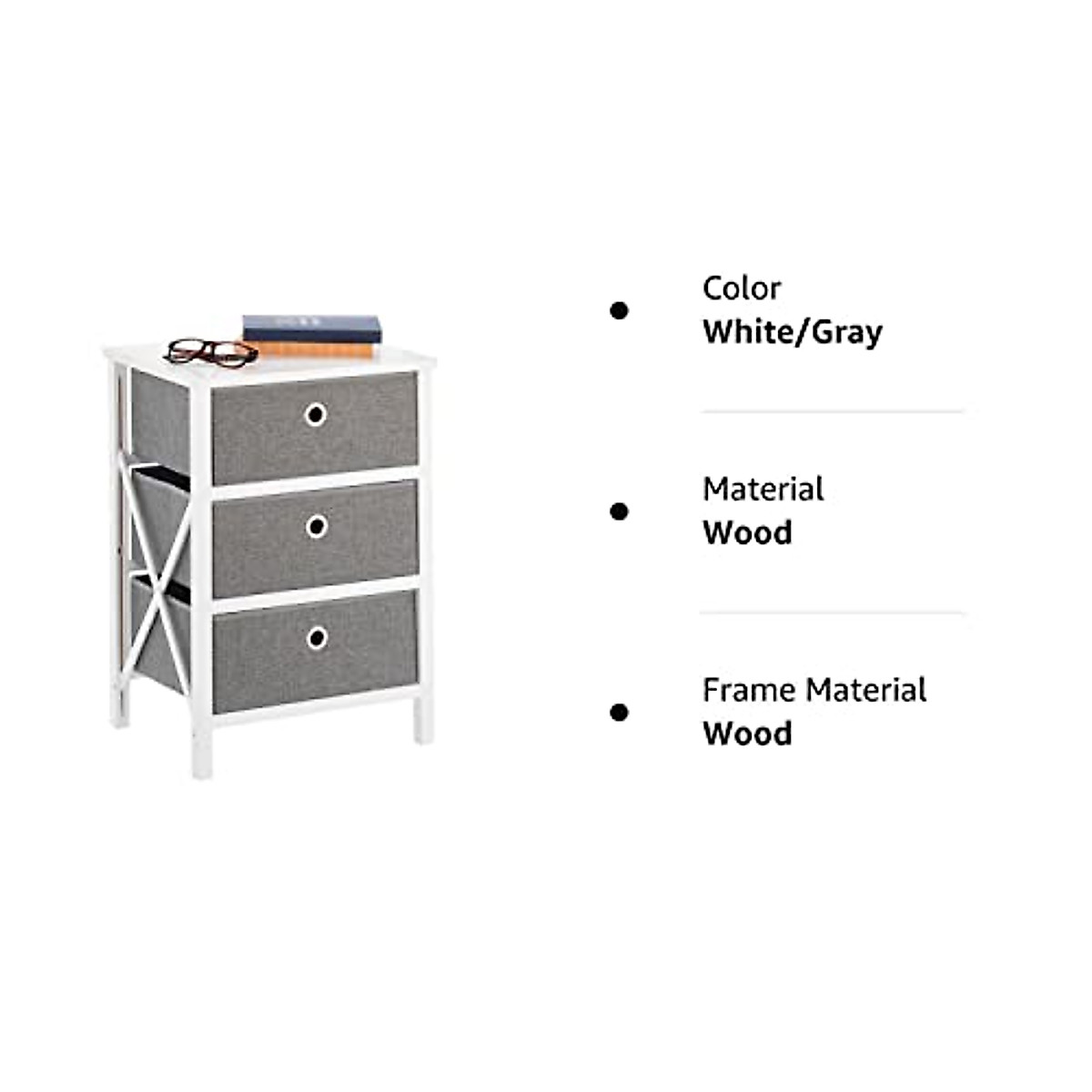 mDesign 3 Drawer Foldable Dresser Storage Unit - Wood Frame, Easy Pull Fabric Bins - Farmhouse Organizer Unit for Household Storage Bedroom, Hallway, Entryway, Closets - Gray/White