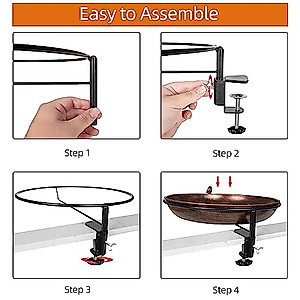 DREAMSOUL Deck Mounted Bird Bath Metal Birdbath Bowl Unheated with Lightweight Detachable, Bird Baths with Adjustable Sturdy Steel Clamp for Deck Railing Balcony Yard Outdoors Garden Decoration