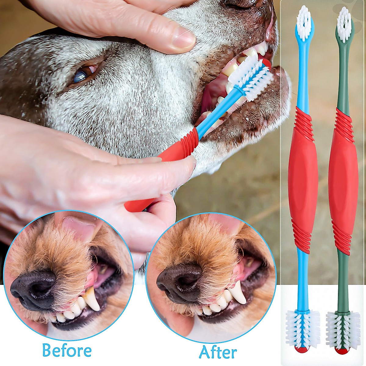 STSAIL 2PCS Dog Toothbrush 360 Degree Dog Tooth Brush, Dual Head Dog Tooth Brushing Kit Non Slip Toothbrush for Dogs and Cat Teeth Clean Pet Toothbrush Dental Care