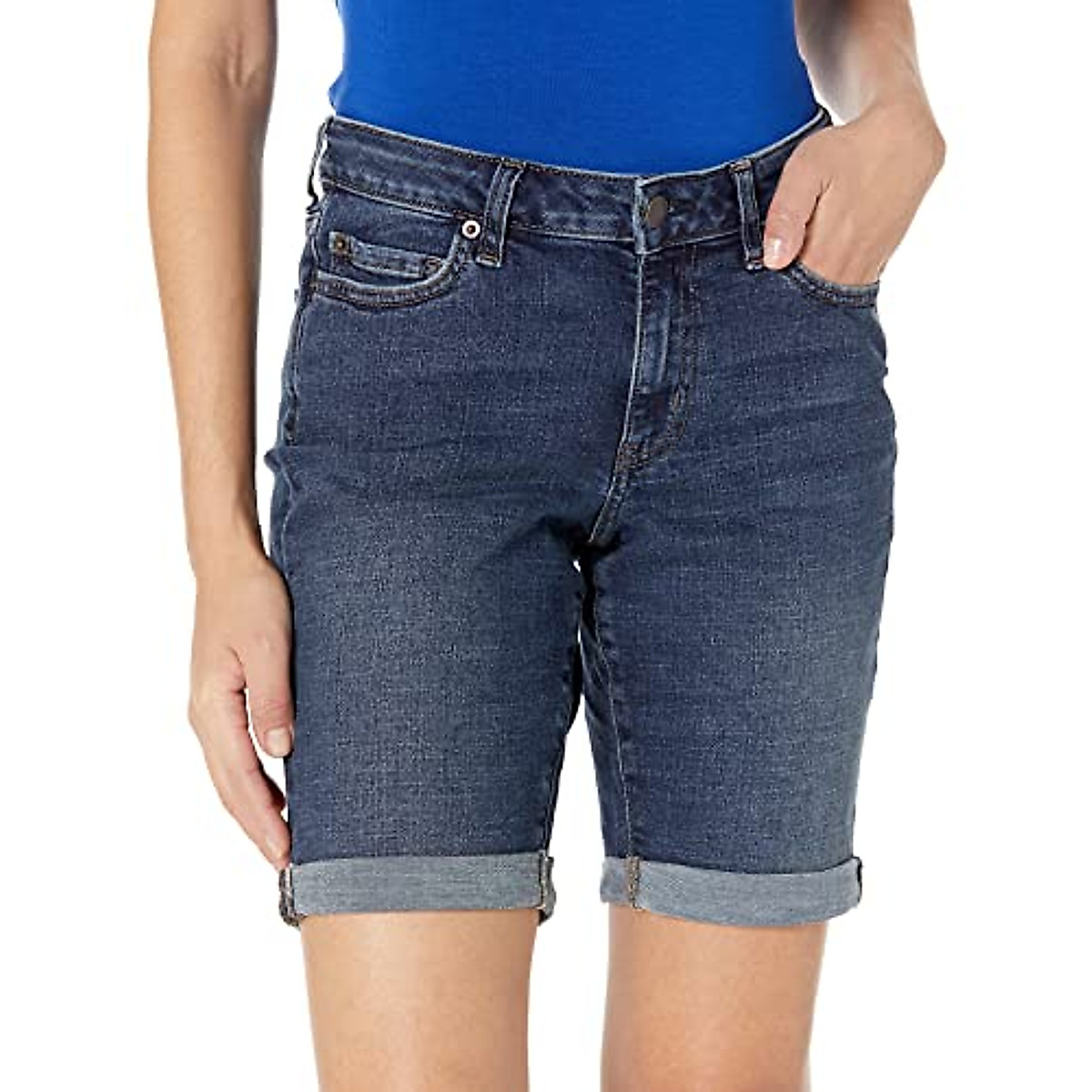Amazon Essentials Women's 9" Denim Bermuda Shorts, Dark Denim, 0