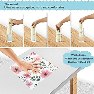 FRODOTGV Watercolor Floral Pattern Kitchen Towels and Dishcloths Sets Microfiber Washcloth Dish Towels Tea Towel Terry Cloth Dish Towels and Dish Cloths Cute Hand Towels for Kitchen