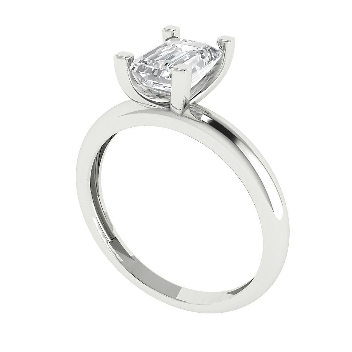 Clara Pucci 1.0 ct Emerald Cut Solitaire Genuine Moissanite Wedding Bridal Designer Anniversary Engagement Ring in 14k White Gold