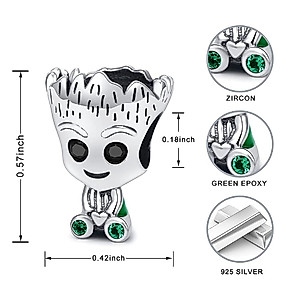 925 Sterling Silver Pendant Charm Bead For Pandora & Similar Charm Bracelets or Necklaces (Cute Groot Cartoon)