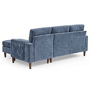 ATY Convertible Sectional Sofa with Removable Ottoman and Cushions, 3 Seats L-Shape Chenille Couch w/Pocket & Rubber Wood Legs, Perfect for Livingroom, Aapartment, Small Space, 80", Navy