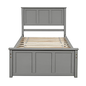 Twin Bed with Drawers,Wood Platform Bed Frame with Headboard and Footboard Wooden Captain Bed for Boys, Girls, Kids, Teens, Gray