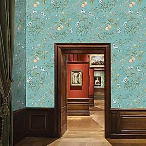 Floral Peel and Stick Wallpaper Contact Paper: Vintage Removable, Bird Stick on Wallpaper 17.7 x 118.1 inch Self Adhesive Green