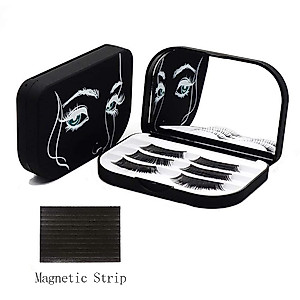 YiQiYi Cosmetic Case Empty Eyelashes Storage Case with Makeup Mirror Holder Box Fake Eyelash Packing Travel Storage Case Eyelashes Bag(Black)