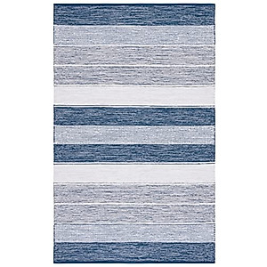 Safavieh Striped Kilim Collection Accent Rug - 4' x 6', Grey & Blue, Flat Weave Cotton Design, Easy Care, Ideal for High Traffic Areas in Entryway, Living Room, Bedroom (STK804M)