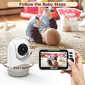 Blemil Baby Monitor with 30-Hour Battery, 5" Large Split-Screen Video Baby Monitor with Camera and Audio, Remote Pan/Tilt/Zoom Camera, Two-Way Talk, Night Vision, Lullabies, No WiFi