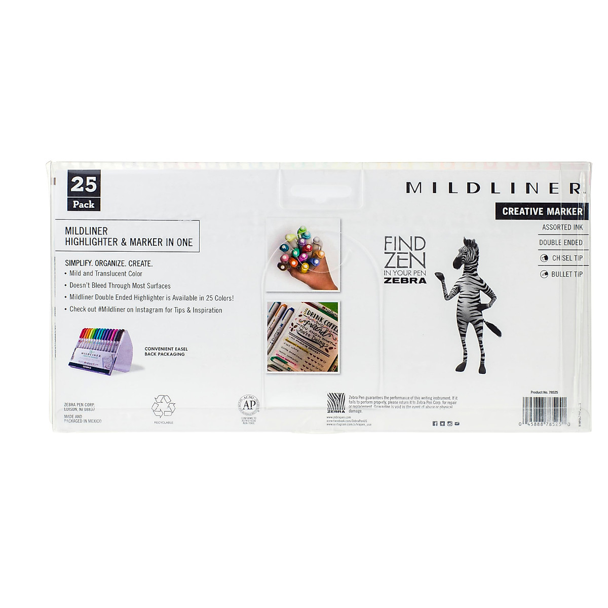 Zebra Pen 78525 Mildliner Double Ended Highlighter Set, Broad and Fine Point Tips, Assorted Ink Colors, 25-Pack