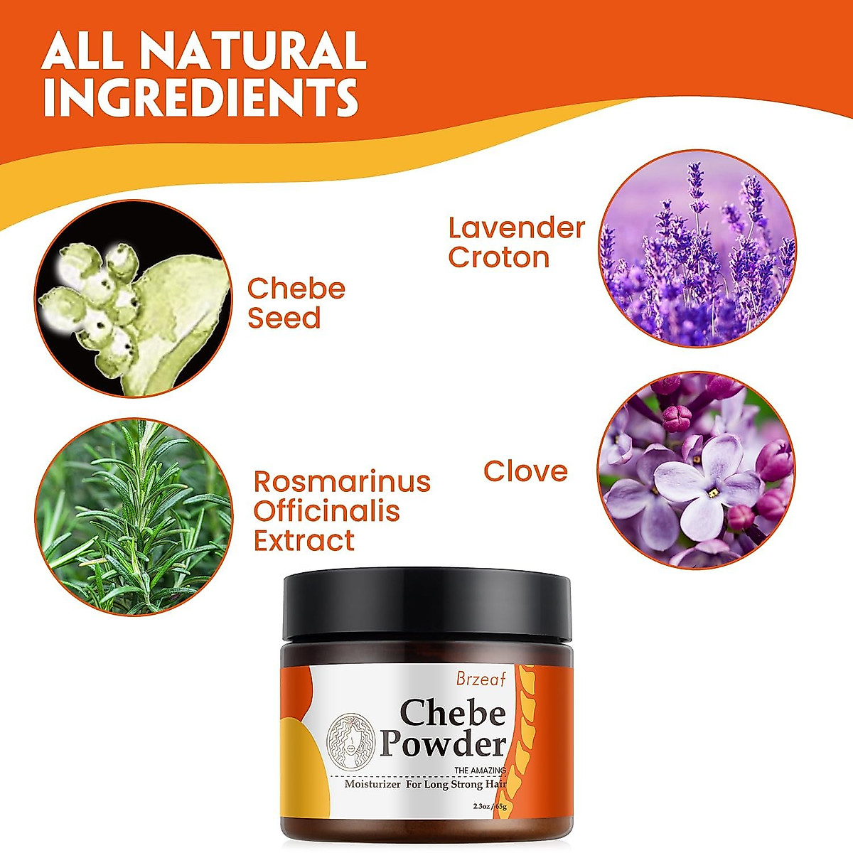 Brzeaf Natural Chebe Powder for Hair Growth from Chad(65g), African Chebe Powder- Super Moisturizing & Promote Hair Growth, Chebe Powder for All Hair Types, Deter Hair Breakage