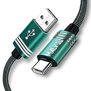 MALVSU USB Type C Cable 3A Fast Charging [2-Pack 6ft], Braided Cord Compatible with Samsung Galaxy S10 S9 S8 S20 Plus A51 A11, Note 10 9 8, PS5 Controller, USB C Charger (Dark Green)