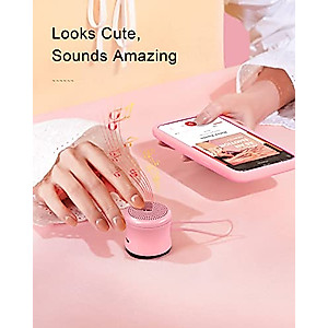 EWA A119 Mini Bluetooth Speaker with Lanyard, Small Speaker with Bass Radiator, IPX7 Waterproof, Tiny but Powerful, Cute Metal Wireless Portable Speaker (Rose-Gold)