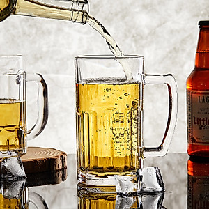 COKTIK 8 Pack Heavy Large Beer Glasses with Handle - 14 Ounce Glass Steins, Classic Beer Mug glasses Set