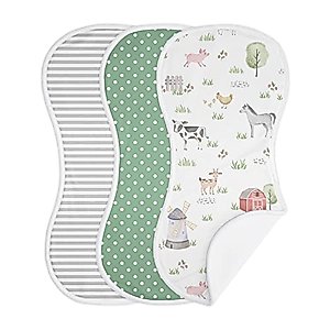 Sweet Jojo Designs Farm Animals Baby Boy Girl Absorbent Burp Cloths Infant Newborn Grey Red Black and White Green Watercolor Farmhouse Barn Horse Cow Sheep Pig Gender Neutral 3 Pack Set Dribble Drool