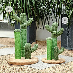 PAWZ Road Cat Scratching Post Cactus Cat Scratcher Featuring with 3 Scratching Poles and Interactive Dangling Ball -Medium 23 Inches
