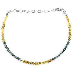 Vatslacreations Blue and Yellow Genuine Raw Rough Diamond Bracelet, Sterling Silver Diamond Bracelet, April Birthstone, Women's Delicate Jewelry, Christmas Gift for Her