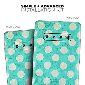 DesignSkinz Grungy Teal and White Polka Dots Protective Vinyl Decal Wrap Skin Cover Compatible with The Samsung Galaxy S20 (Screen Trim & Back Glass Skin)