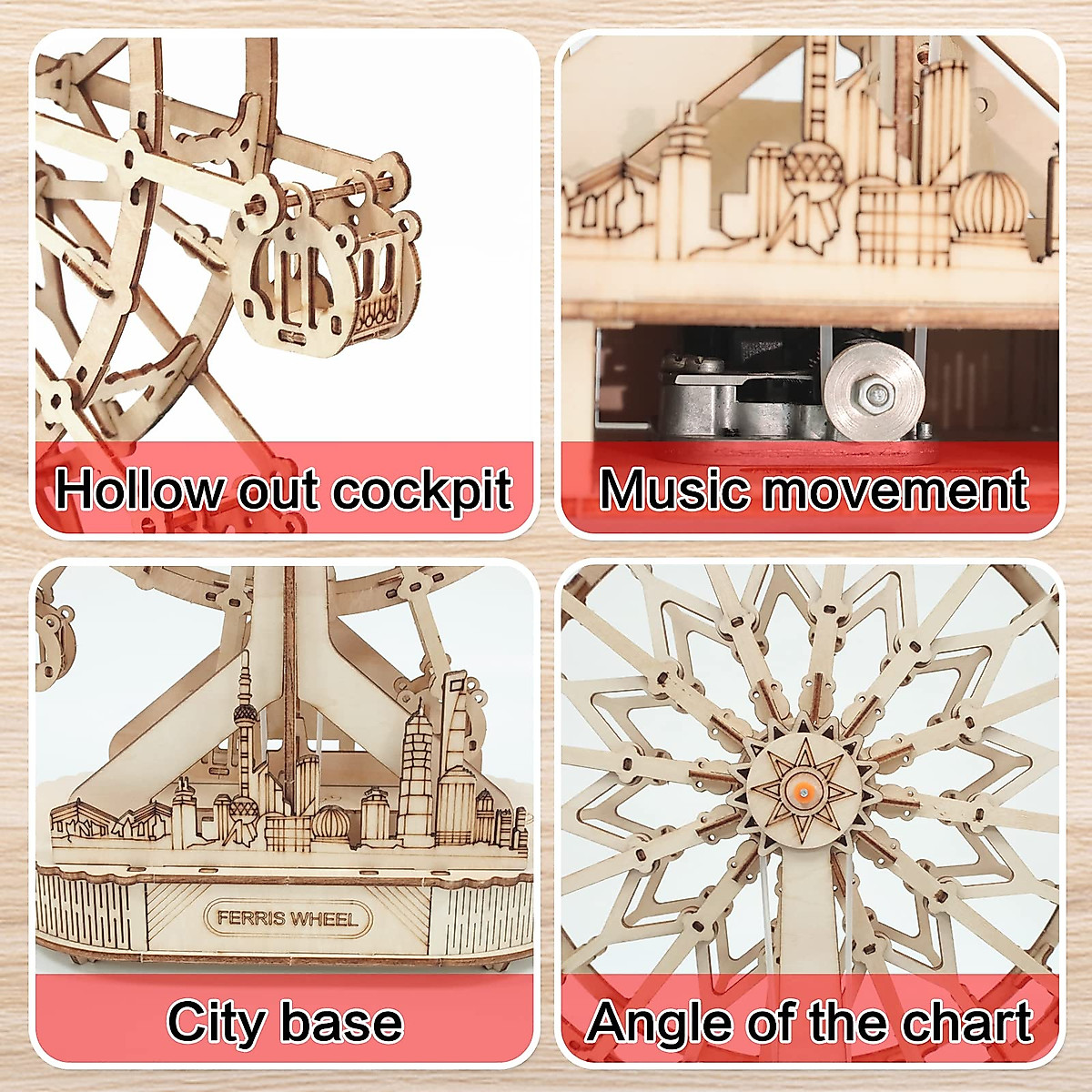 3D Wooden Puzzle for Adults Teens Ferris Wheels Music Model Kits for Boys and Girls DIY Crafts Kits Brain Teaser Puzzle for Kids Christmas/Birthday Gifts