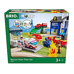BRIO World – 36025 Rescue Team Train Set | 44-Piece Interactive Toy for Kids Age 3 and Up | Multi-Level Railway Play | FSC-Certified European Beech Wood