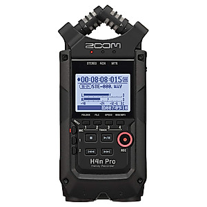 Zoom H4n Pro All Black 4-Track Portable Recorder (2020 Model) with Zoom AD-14 AC Adapter, Windbuster, 16GB Memory Card & USB Cable Bundle