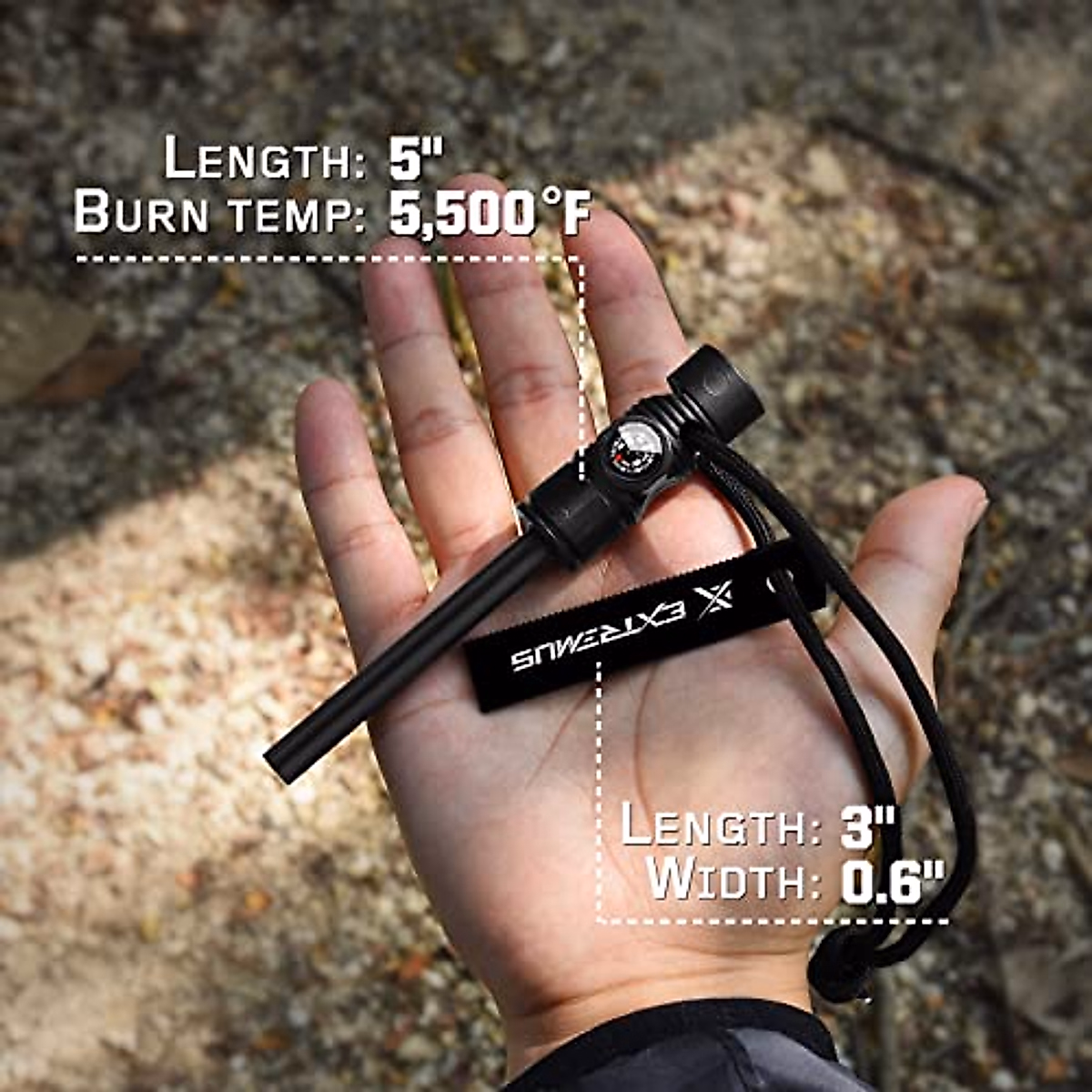 Extremus 6-in-1 Magnesium Fire Starter, High Temp Ferro Rod, Survival Kits with Camping Fire Starter and Survival Lighter for Hiking, Hunting, Backpacking, Outdoor Fire Striker