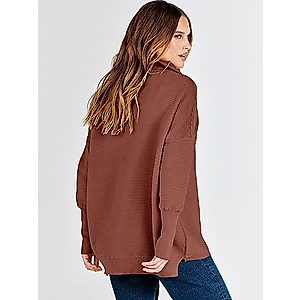 ANRABESS Oversized Sweater for Women Quarter Zip Pullover Casual Long Sleeve Half Zip Collared Lapel V Neck Baggy Slouchy Knitted Tunic Jumper Clothes 2023 Fall 802xiuhong-M Rust