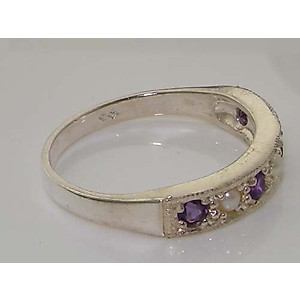 LetsBuyGold 925 Sterling Silver Cultured Pearl and Amethyst Womens Band Ring - Sizes 4 to 12 Available