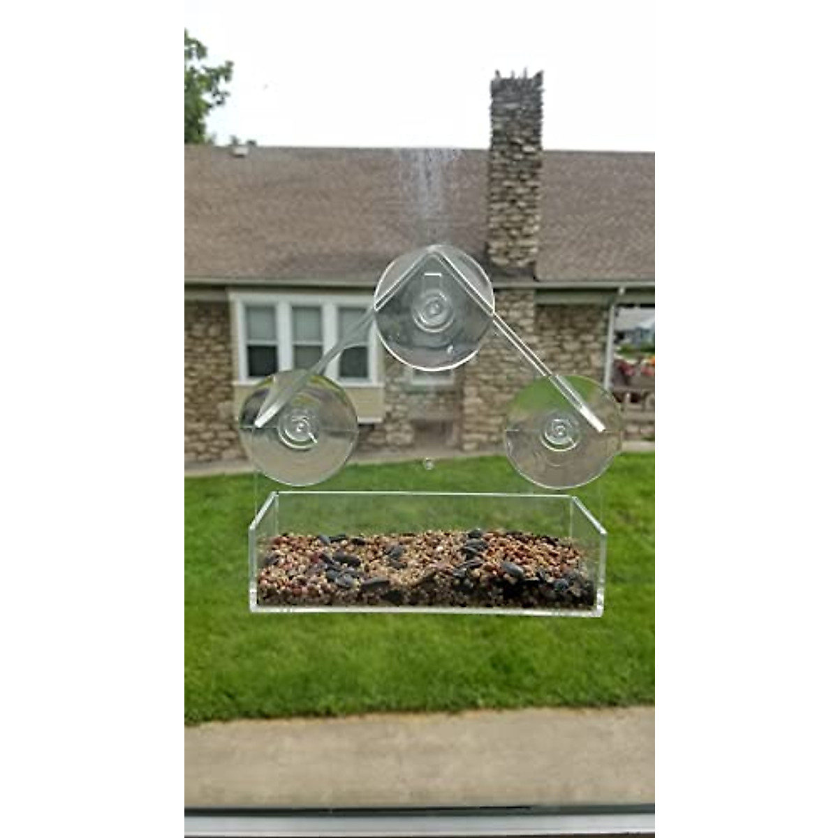 Window Bird House Feeder with Extra Strong Suction Cups Clear Bird Seed Holder for Outside Birdhouse Shape WMBF0001