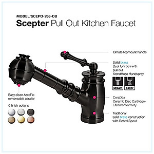 Houzer SCEPO-263-OB Scepter Pull Out Kitchen Faucet, Oil Rubbed Bronze