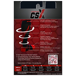 CSX 20-30 mmHg Compression Socks for Men and Women, Knee High, Recovery Support, Athletic Sport Fit, Red on Black, Medium